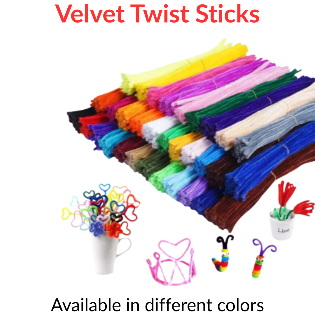 Multicoloured velvet twist sticks for craft making - Pack of 100 - pip ...